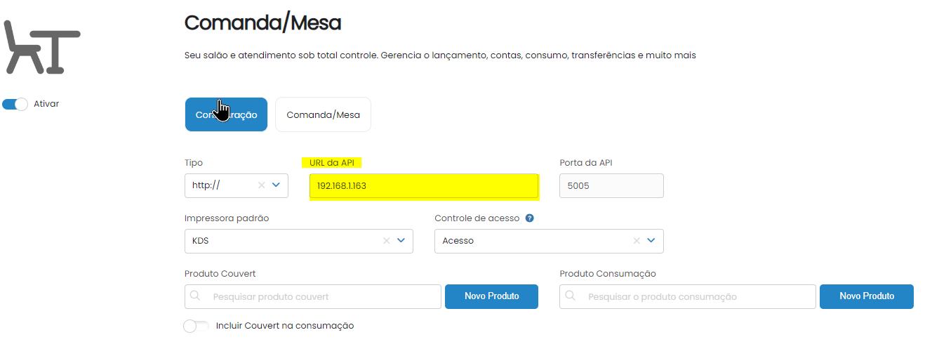 Cadastro de Comanda e Mesa.