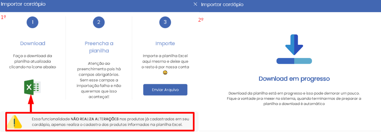 Como importar cardápio por planilha Excel